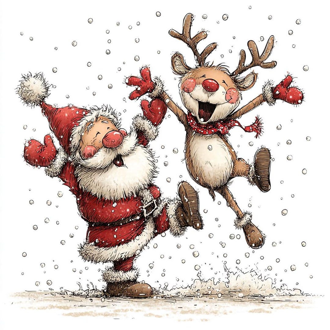 Santa & Reindeer Christmas Clipart – Festive Holiday Graphics – Digital ...