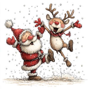 Santa & Reindeer Christmas Clipart – Festive Holiday Graphics – Digital ...