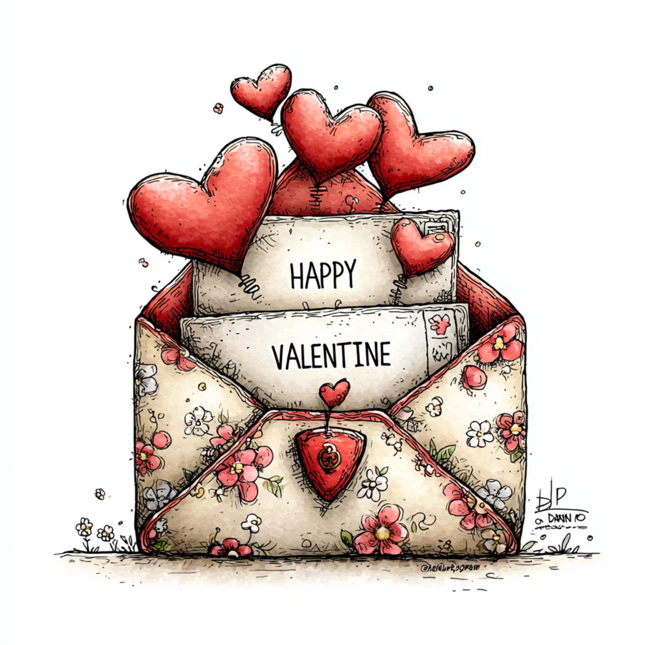 35 JPG Whimsical Valentine Letters Clipart – Cute Love Envelopes and ...