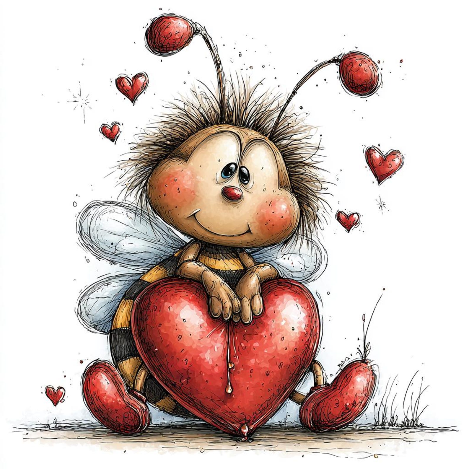 40 JPG Valentine Clipart – Cute Bee Valentine – Whimsical Love Bee ...