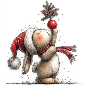 Whimsical Christmas Bunny Clipart – Watercolor Holiday Illustrations ...