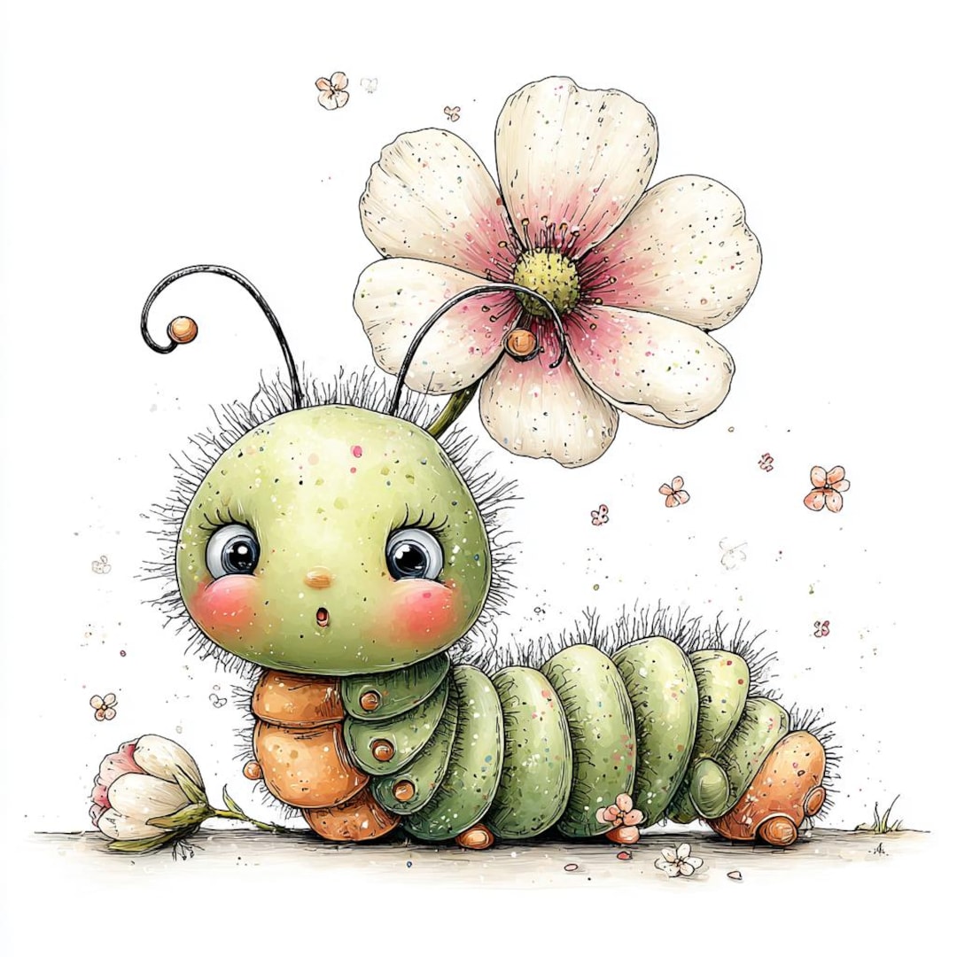 33 JPG Whimsical Spring Caterpillar Clipart – Cute Quirky Bug Art With ...