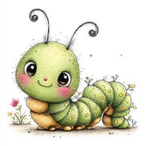 33 JPG Whimsical Spring Caterpillar Clipart – Cute Quirky Bug Art With ...