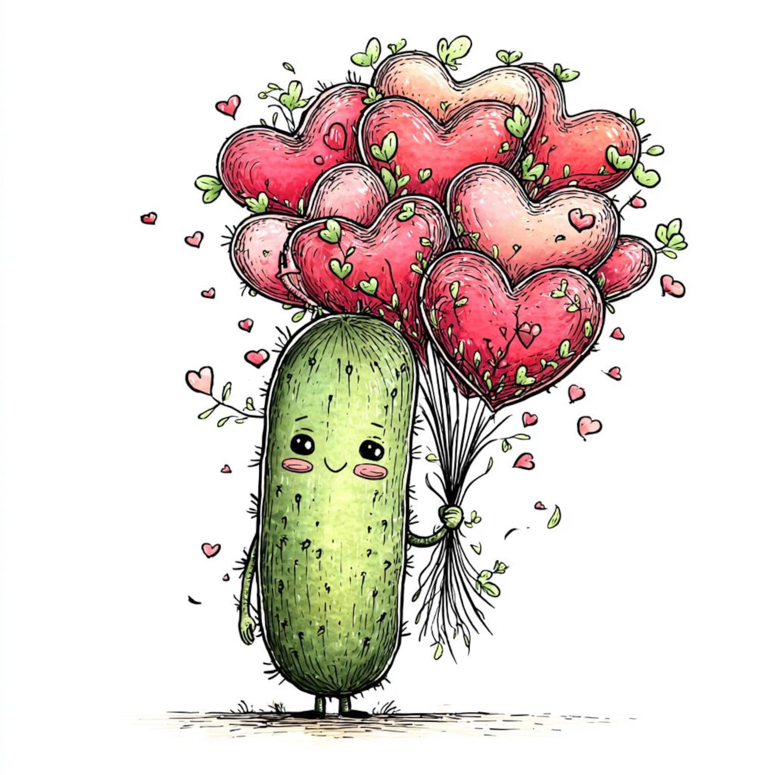 49 JPG Whimsical Funny Pickle Valentine Clipart – Cute Love Pickle Art ...