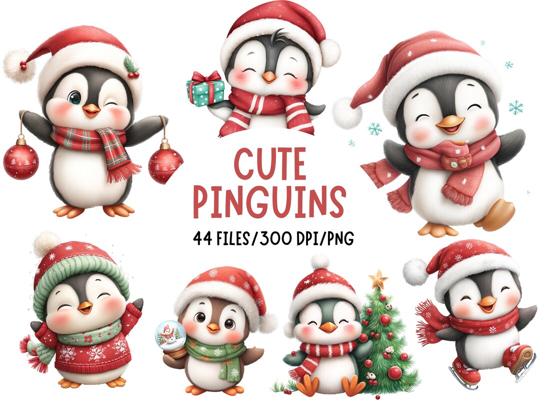 Christmas Penguins Clipart Bundle,x-mas Clipart,holiday Penguin ...