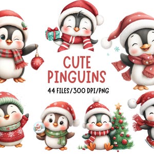 Christmas Penguins Clipart Bundle,x-mas Clipart,holiday Penguin ...