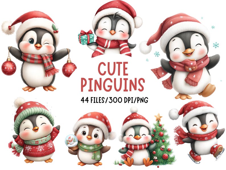 Christmas Penguins Clipart Bundle,x-mas Clipart,holiday Penguin ...