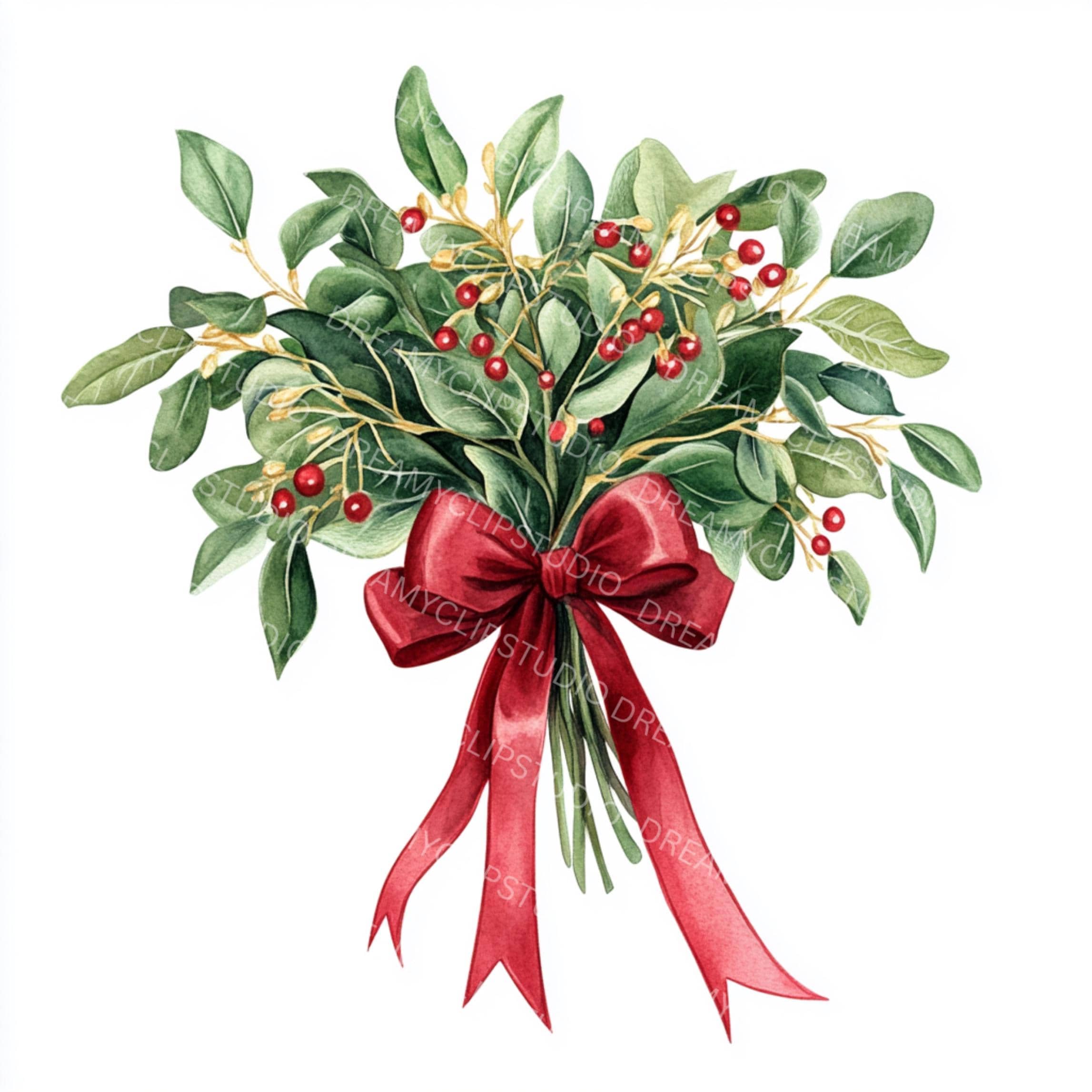 Watercolor Mistletoe Clipart: Festive Christmas Jpgs (digital Download ...