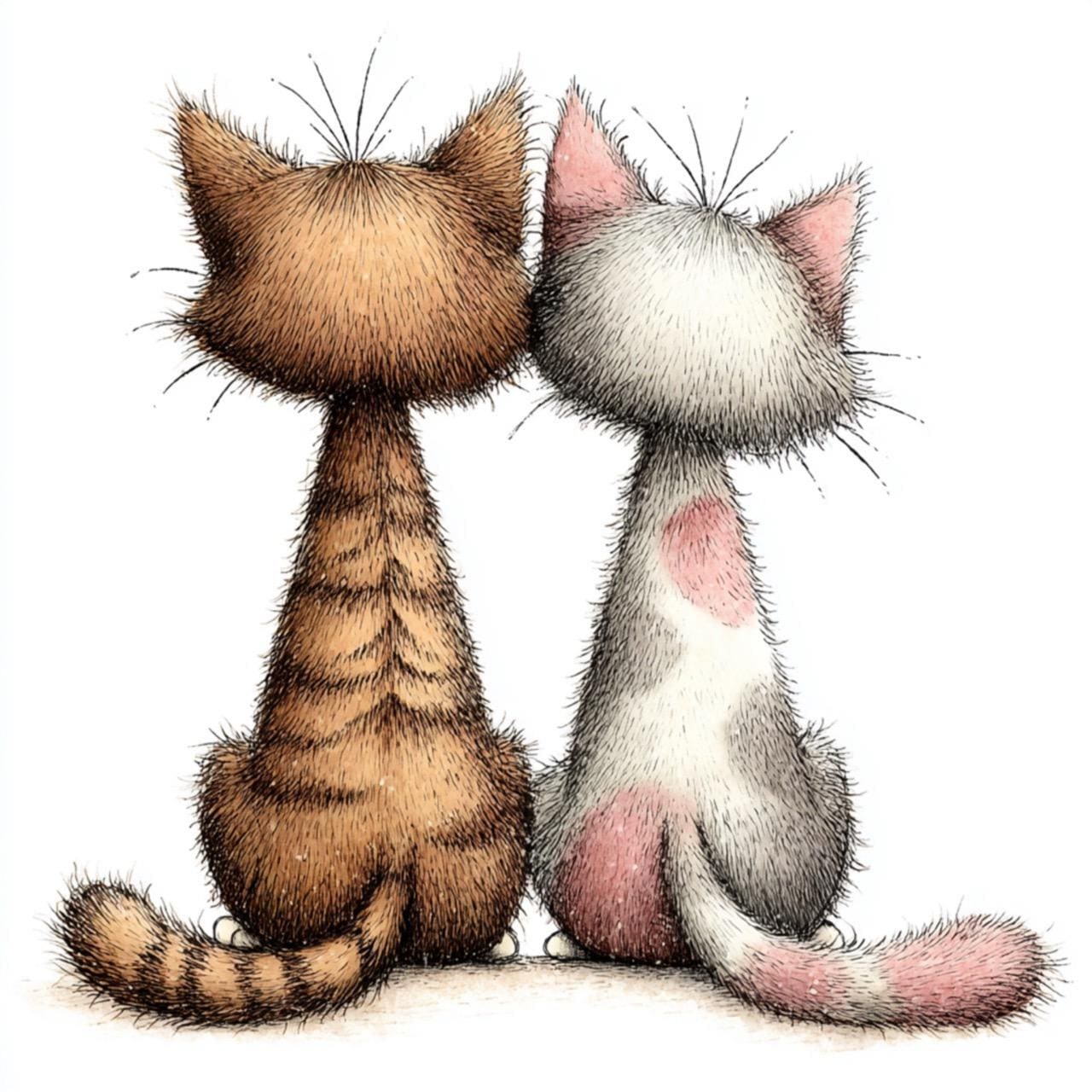 23 Cats From Behind JPG Clipart, Watercolor Back View Cats, Cute Cat ...