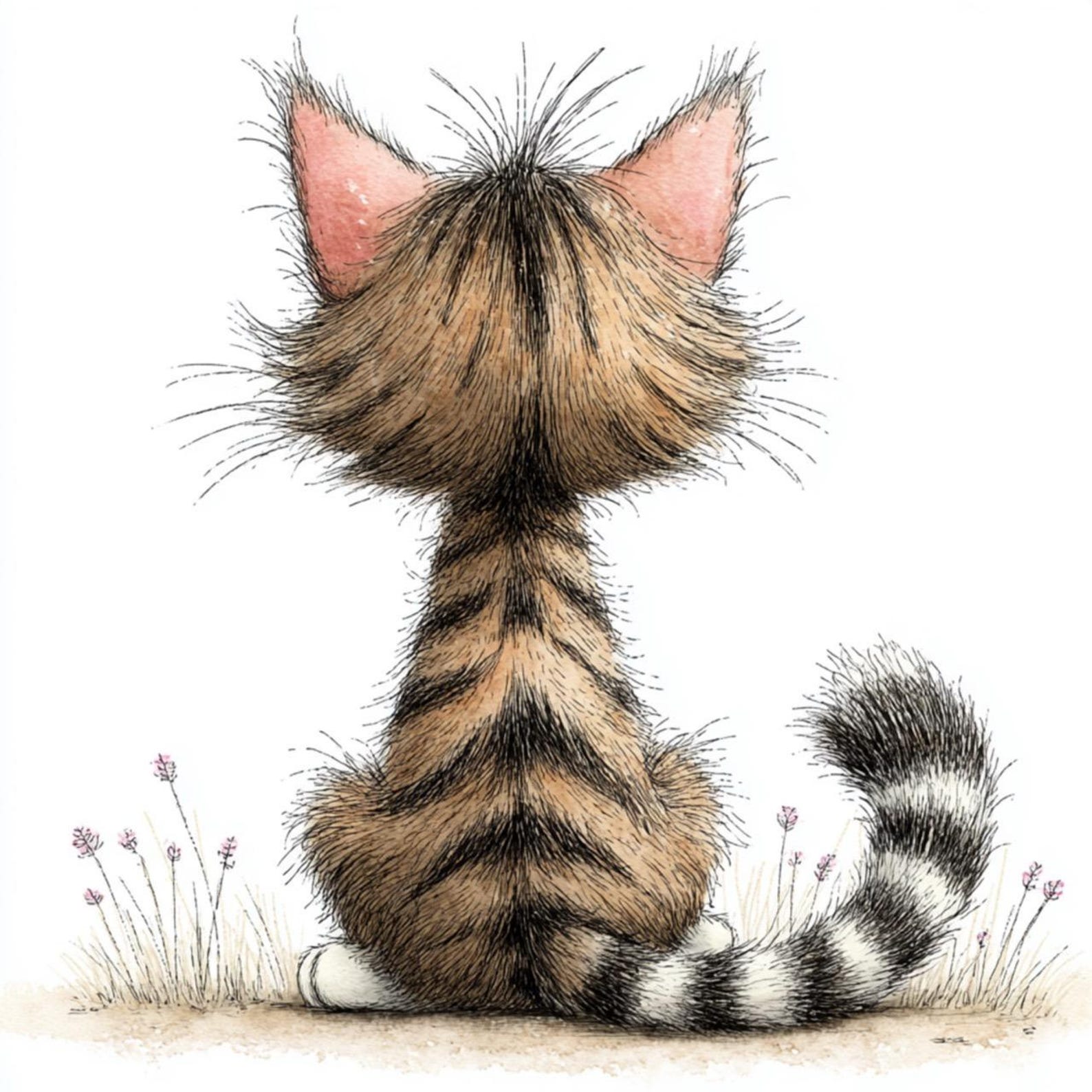23 Cats From Behind JPG Clipart, Watercolor Back View Cats, Cute Cat ...
