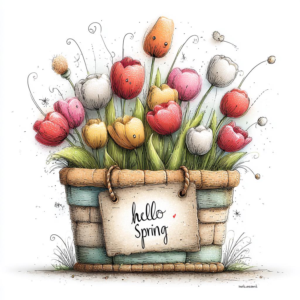 40 JPG Whimsical Spring Flower Basket Clipart – Hello Spring Floral Art ...
