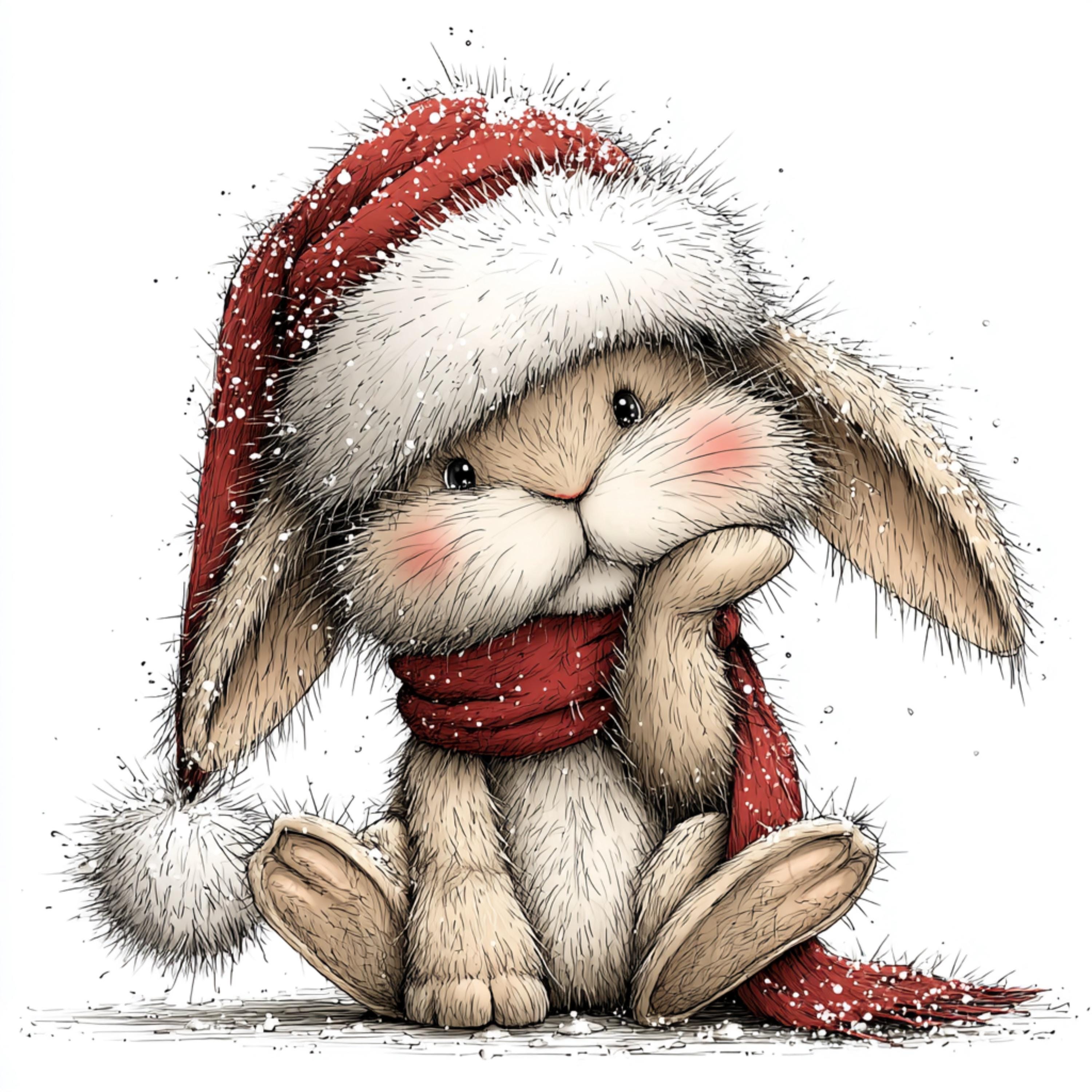 Christmas Bunny Clipart – Whimsical Watercolor Illustrations – Cute ...
