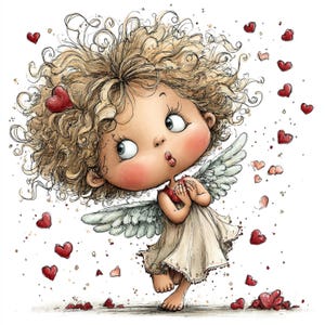 30 JPG Whimsical Cupid Valentine Clipart – Cute Watercolor Love Angel ...