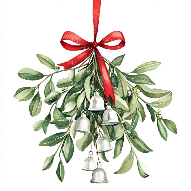 Watercolor Mistletoe Clipart: Festive Christmas Jpgs (digital Download ...