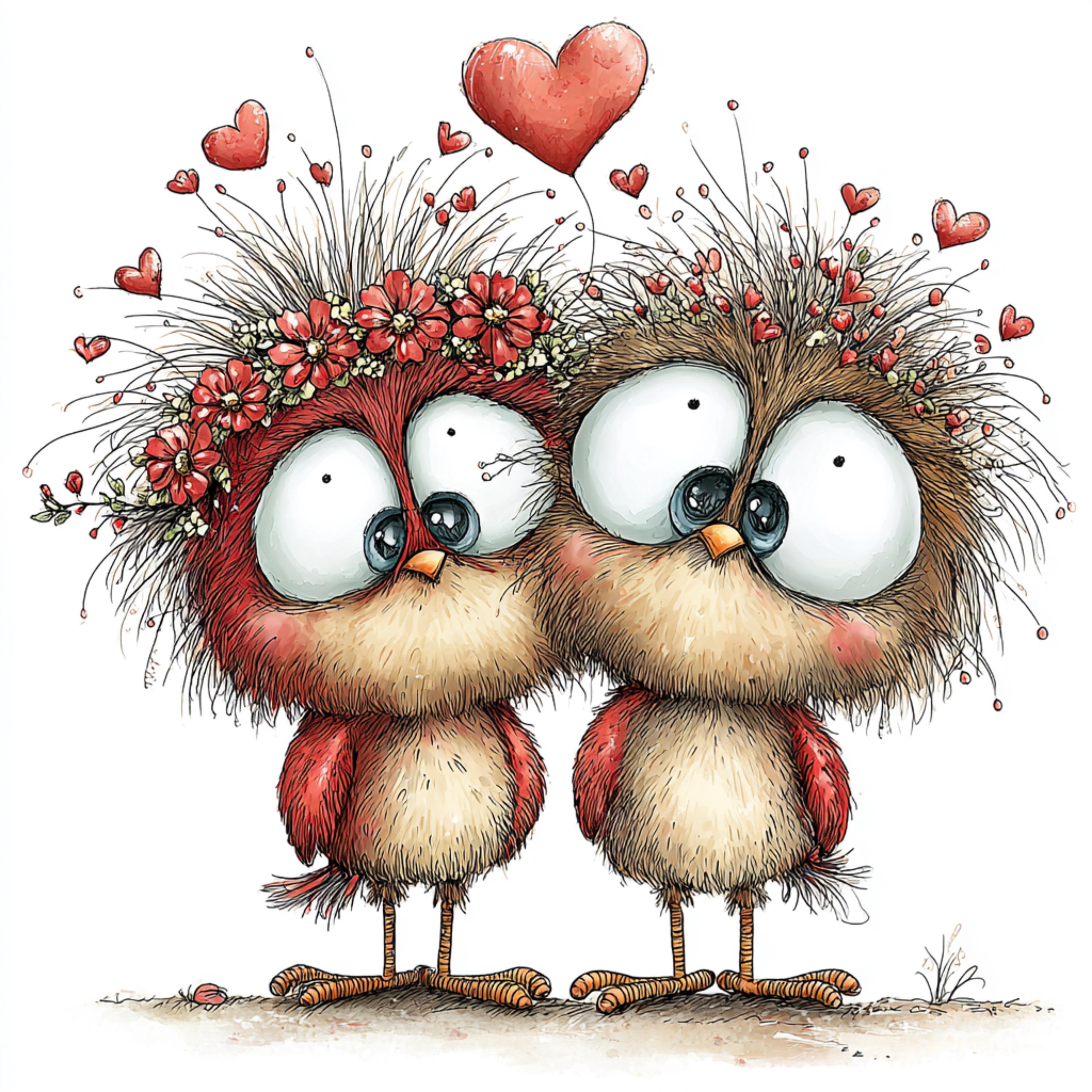 44 JPG Whimsical Valentine Bird Clipart – Cute Watercolor Love Birds ...