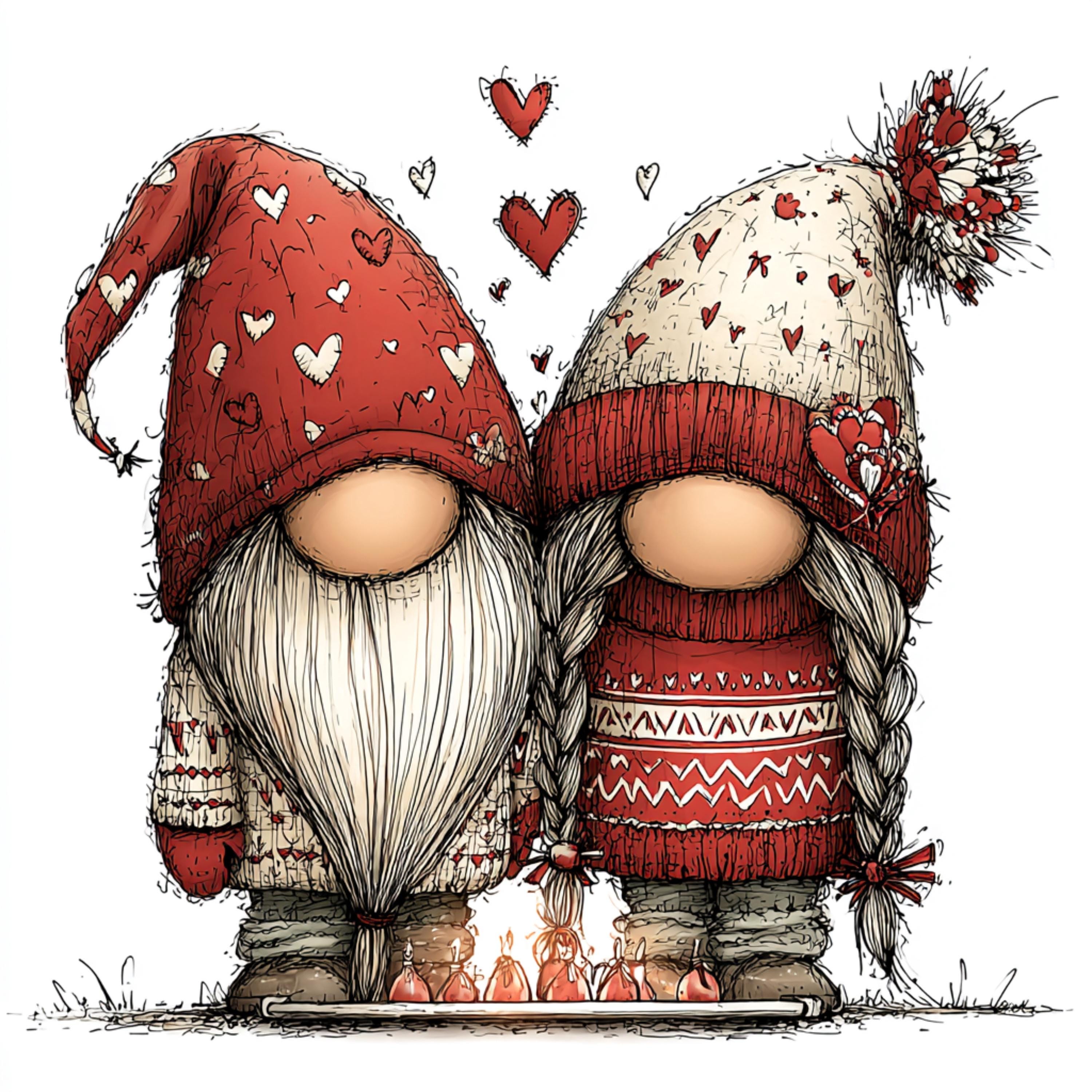 29 JPG Valentine Gnome Couple Clipart – Whimsical Watercolor Love Pair ...