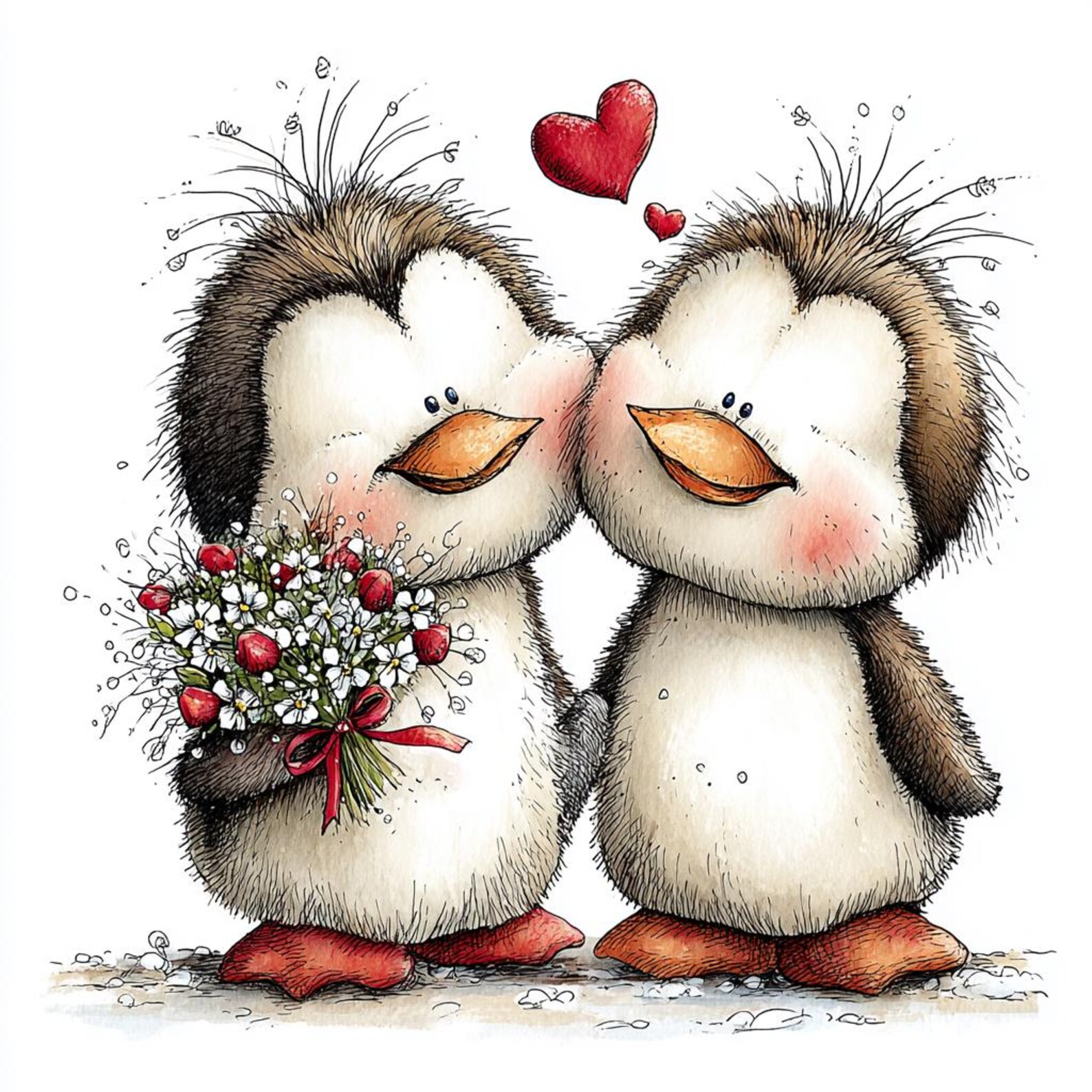 34 JPG Cute Penguins Valentine Clipart – Love Penguin JPG Set – Hearts ...