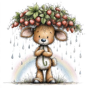 43 JPG Whimsical Rainy Woodland Animals Clipart, Cute Spring Animal Art ...