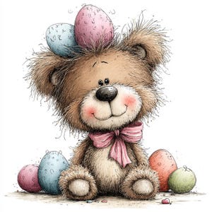 33 JPG Whimsical Easter Teddy Bear Clipart – Cute Teddy Bear Playing ...