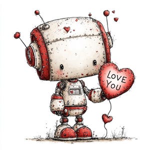 Whimsical Valentine Robot Clipart – Cute Robot Love Robot JPG – Hearts ...