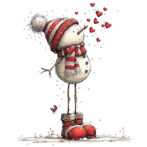 48 JPG Whimsical Snowman Valentine Clipart – Cute Love Snowman Art ...