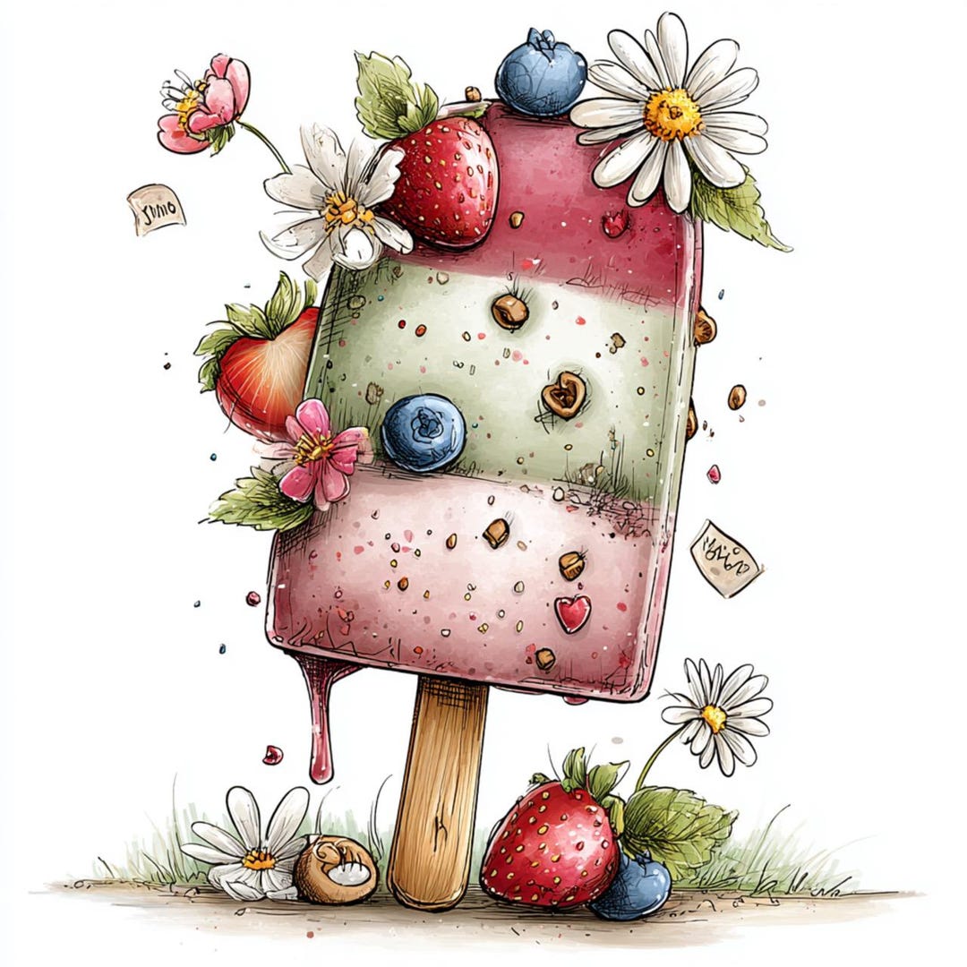 31 JPG Watercolor Summer Treats Clipart Ice Cream, Popsicles & Sundae ...