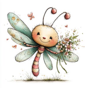 34 JPG Whimsical Spring Dragonfly Clipart – Cute Quirky Dragonfly Bug ...