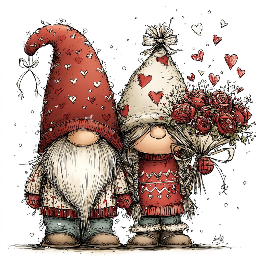29 JPG Valentine Gnome Couple Clipart – Whimsical Watercolor Love Pair ...