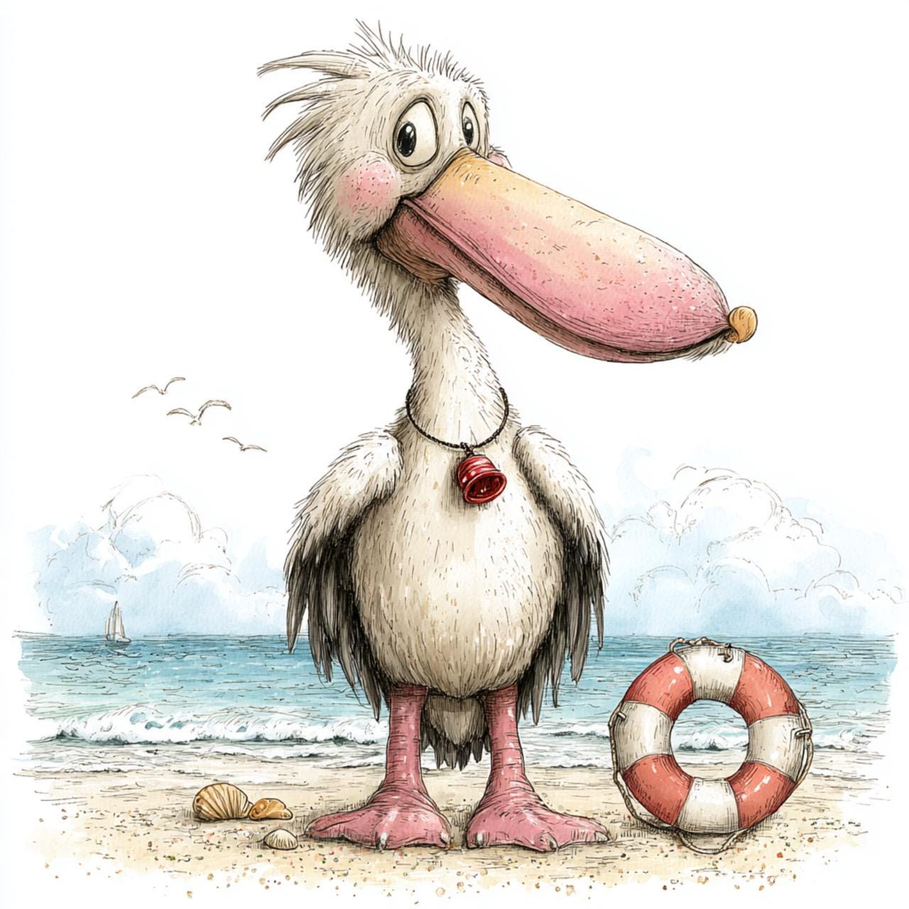 43 JPG Whimsical Pelican Clipart, Cute Quirky Beach Bird, Summer ...
