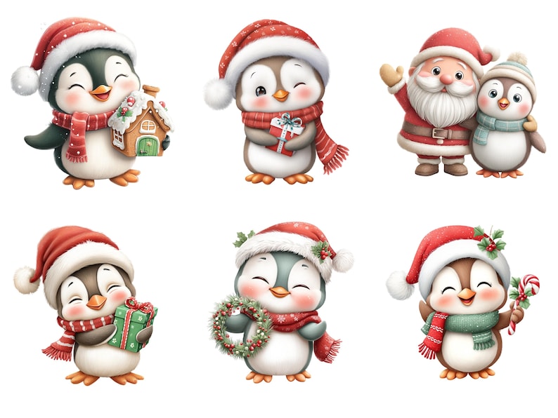 Christmas Penguins Clipart Bundle,x-mas Clipart,holiday Penguin ...