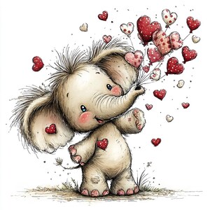 35 JPG Valentine Clipart – Cute Elephant Valentine – Whimsical Love ...