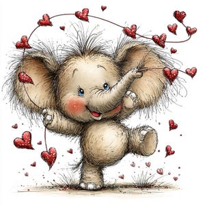 35 JPG Valentine Clipart – Cute Elephant Valentine – Whimsical Love ...