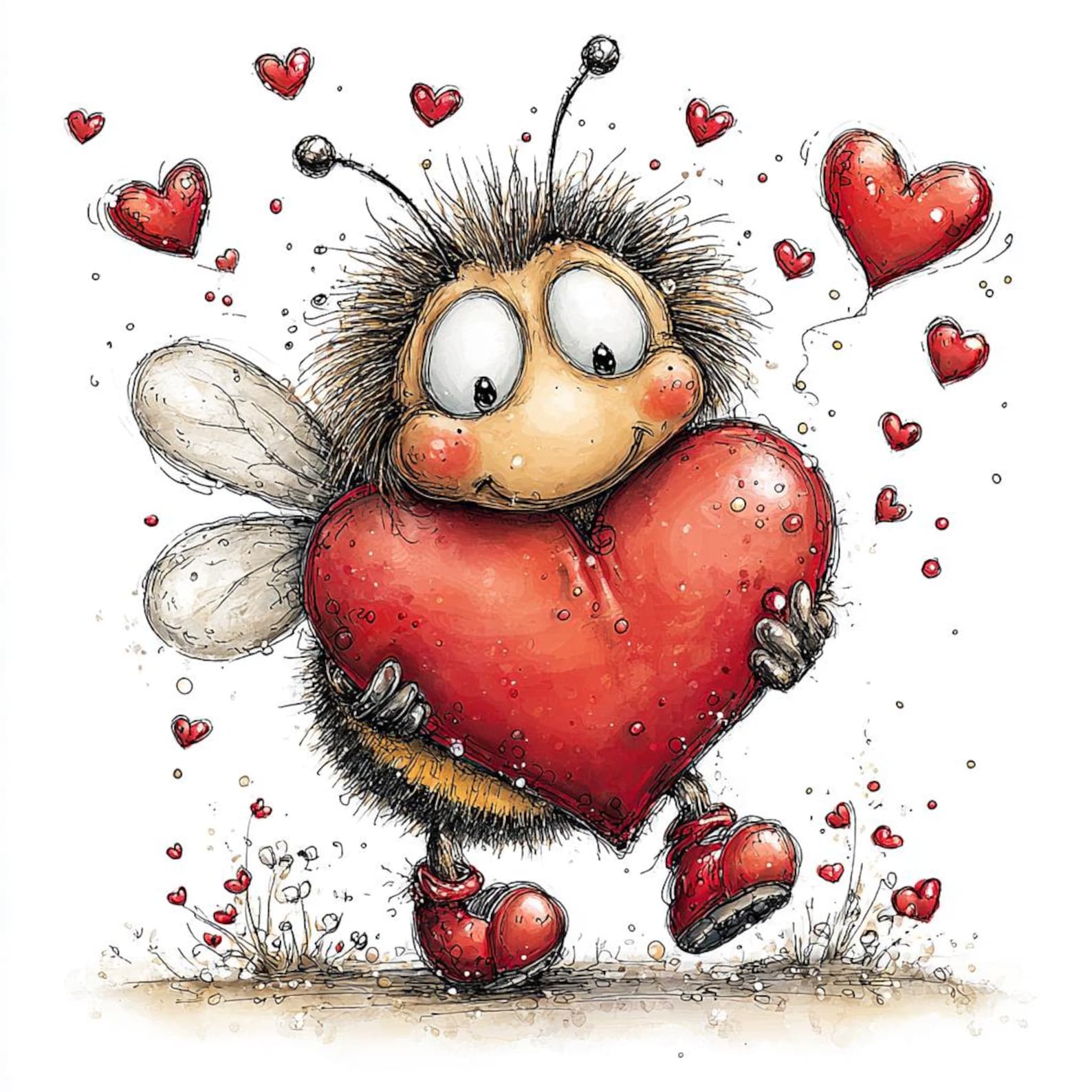 40 JPG Valentine Clipart – Cute Bee Valentine – Whimsical Love Bee ...