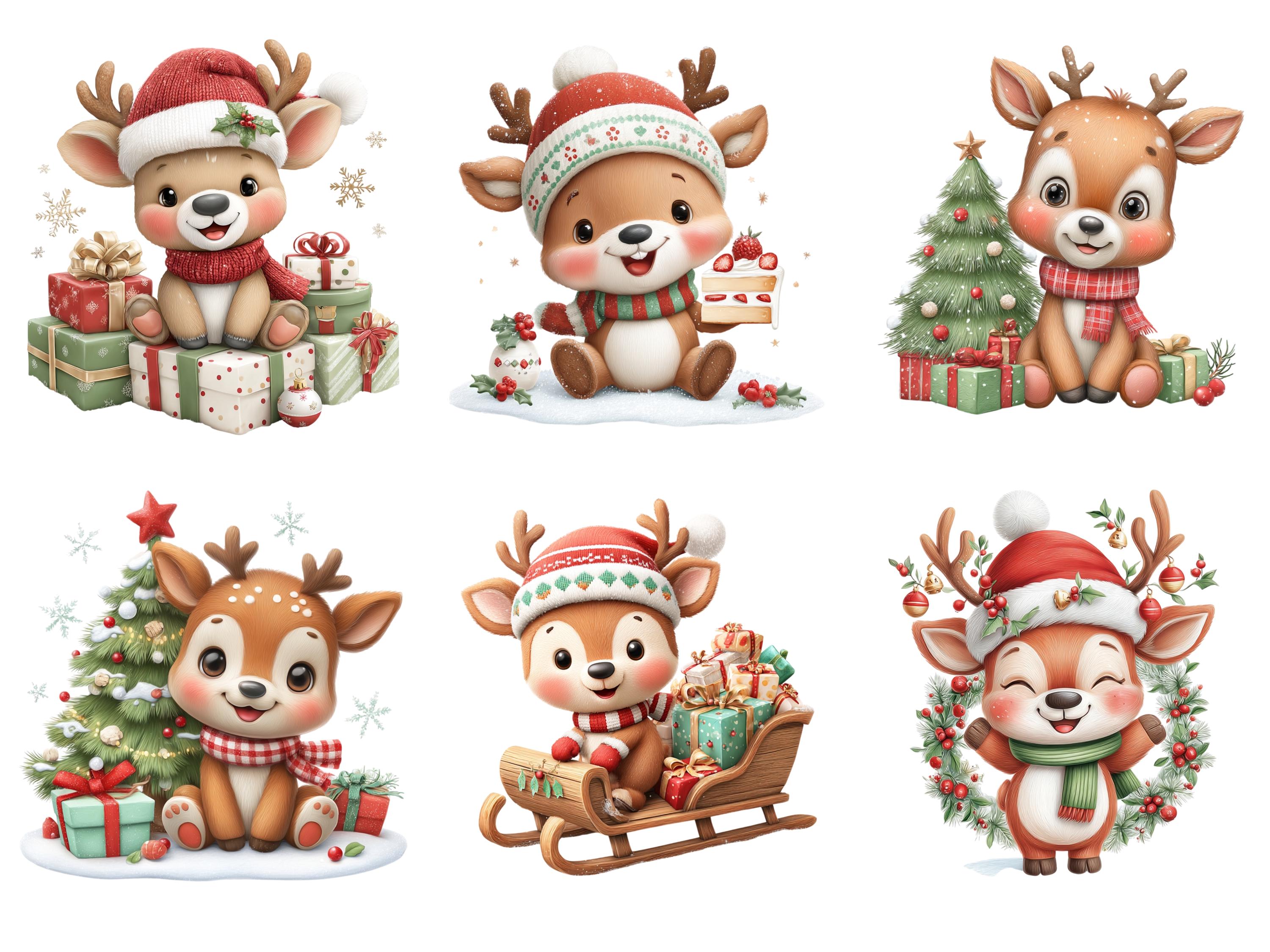 Christmas Reindeer Clipart Bundle, Festive Reindeer Graphics Designs ...