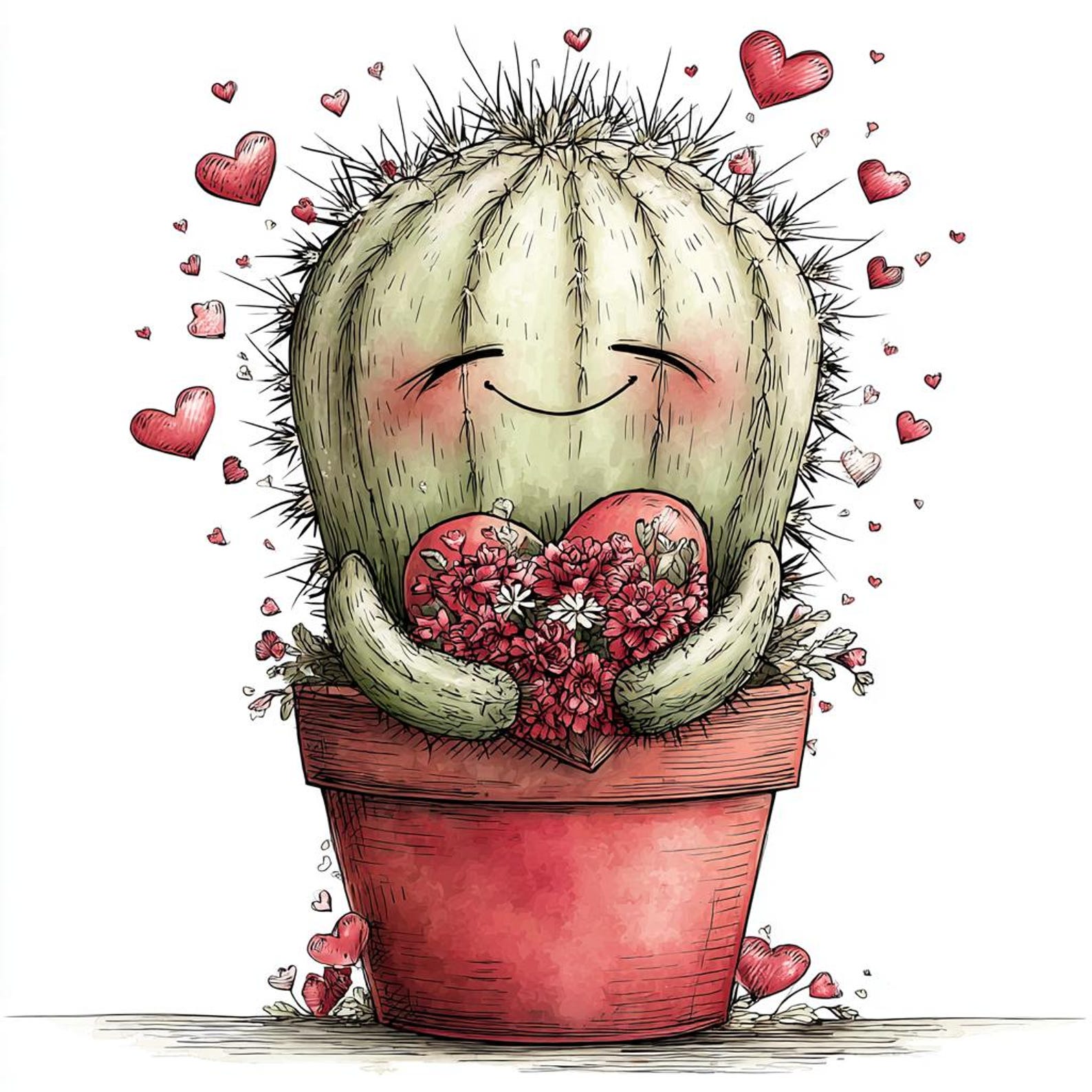 Whimsical Cactus Valentine Clipart – Cute Love Cactus Art JPG – Hearts ...