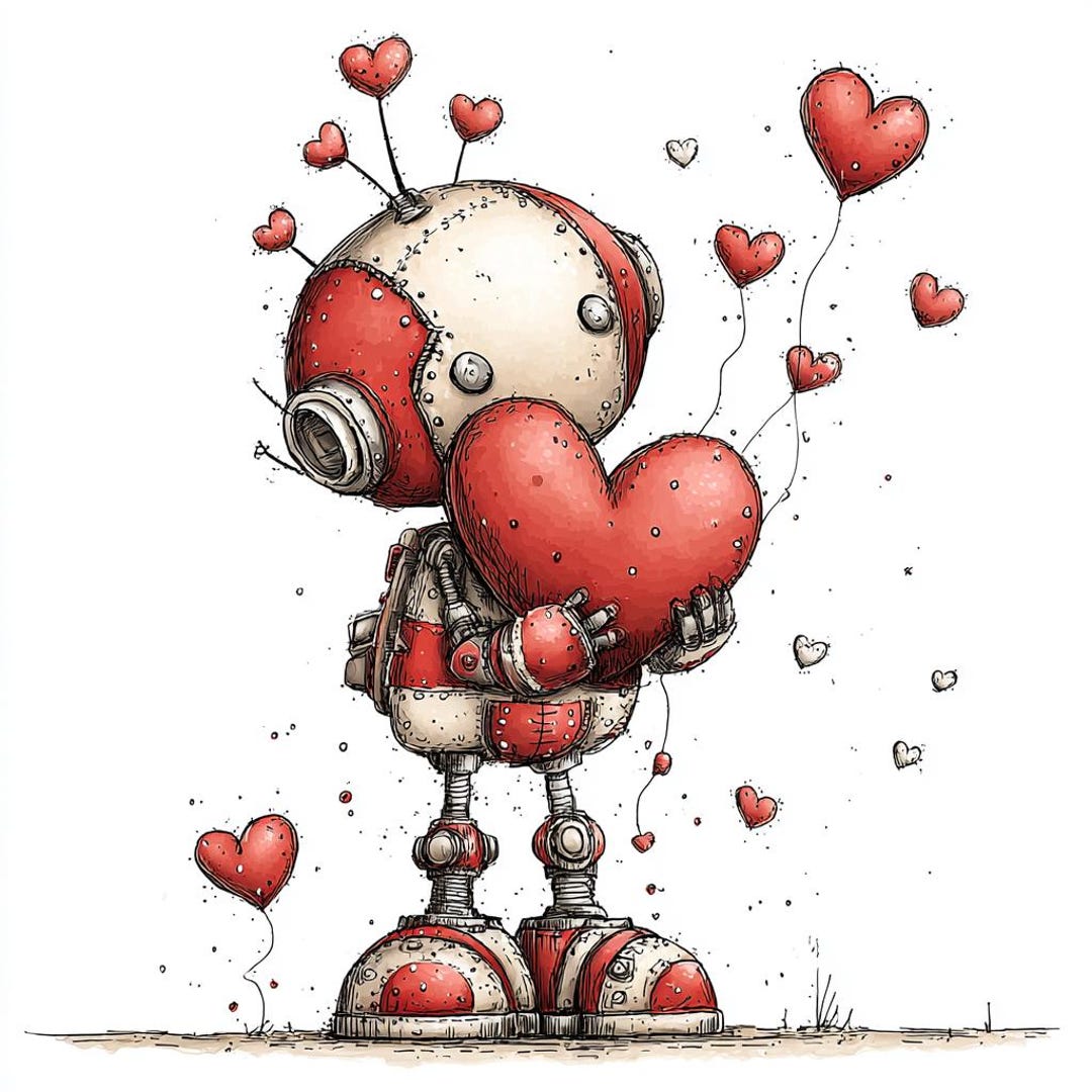 Whimsical Valentine Robot Clipart – Cute Robot Love Robot JPG – Hearts ...