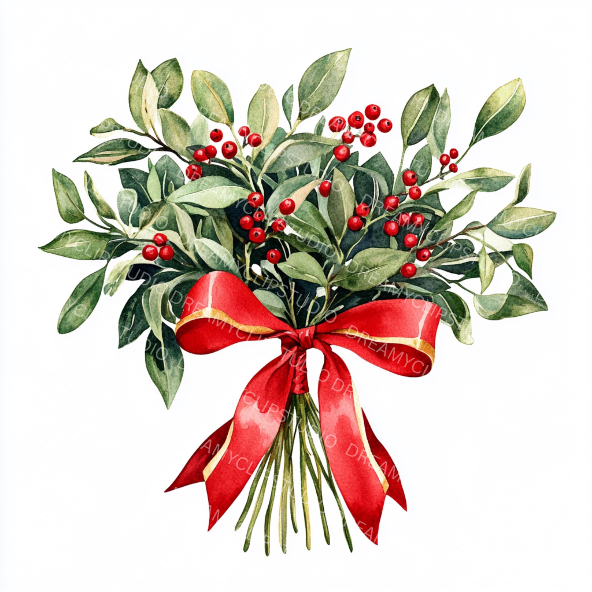 Watercolor Mistletoe Clipart: Festive Christmas Jpgs (digital Download ...