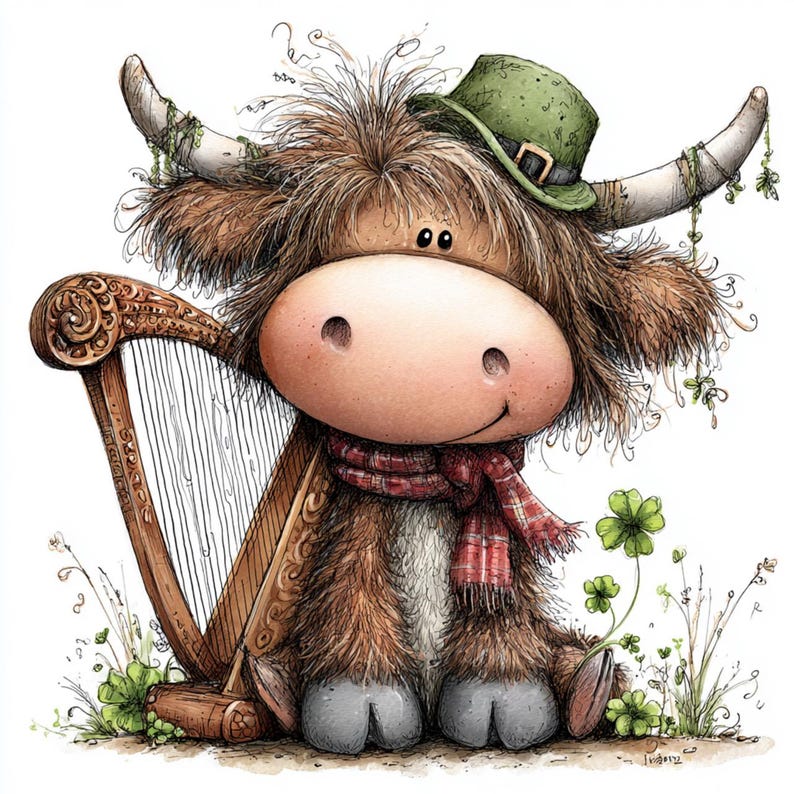 28 JPG Whimsical St. Patrick’s Day Highland Cow Clipart – Cute Lucky ...