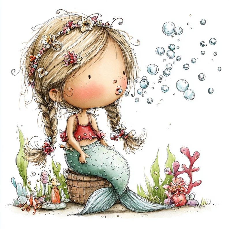 26 JPG Mermaid Clipart: Whimsical Graphics – Cute Little Mermaids ...