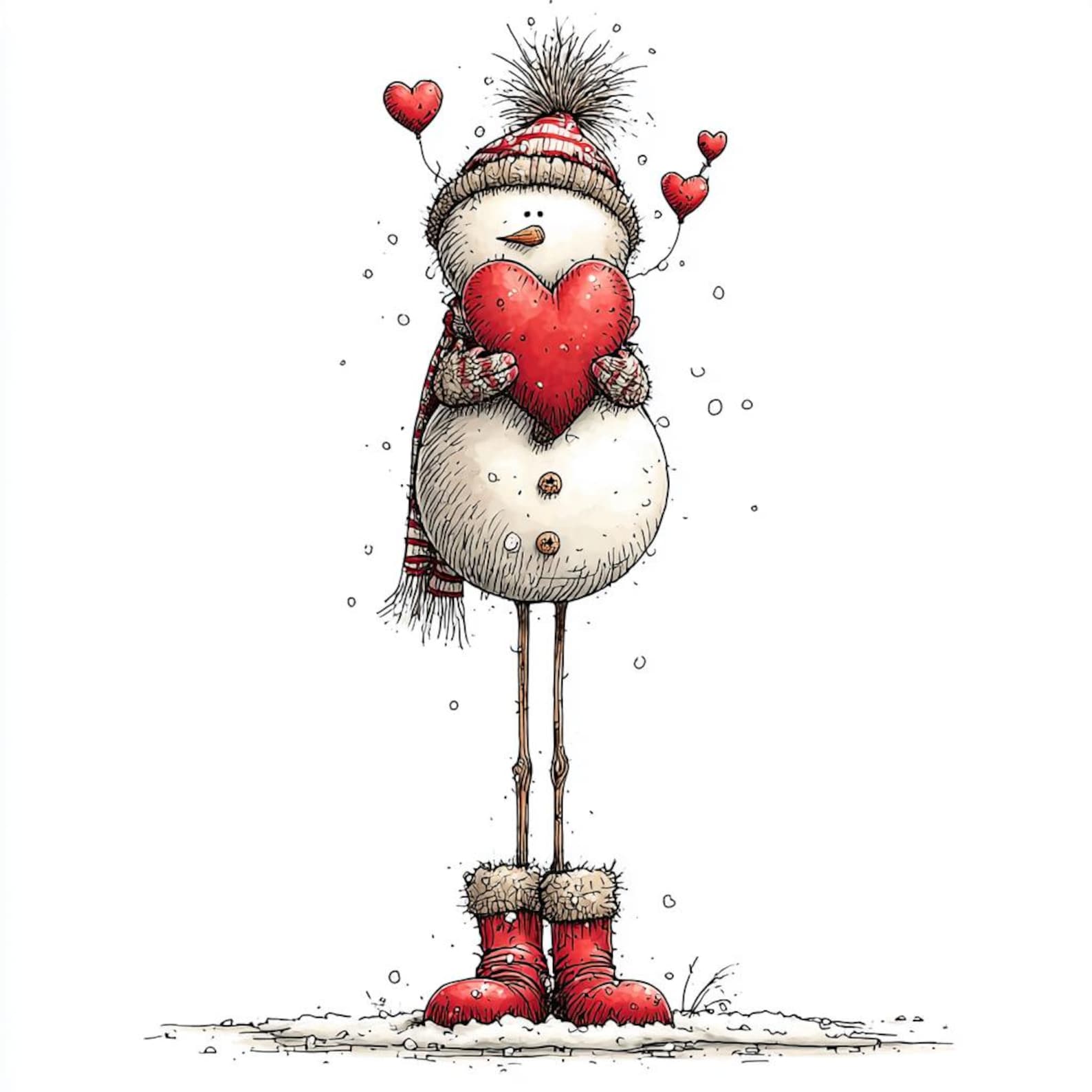 48 JPG Whimsical Snowman Valentine Clipart – Cute Love Snowman Art ...