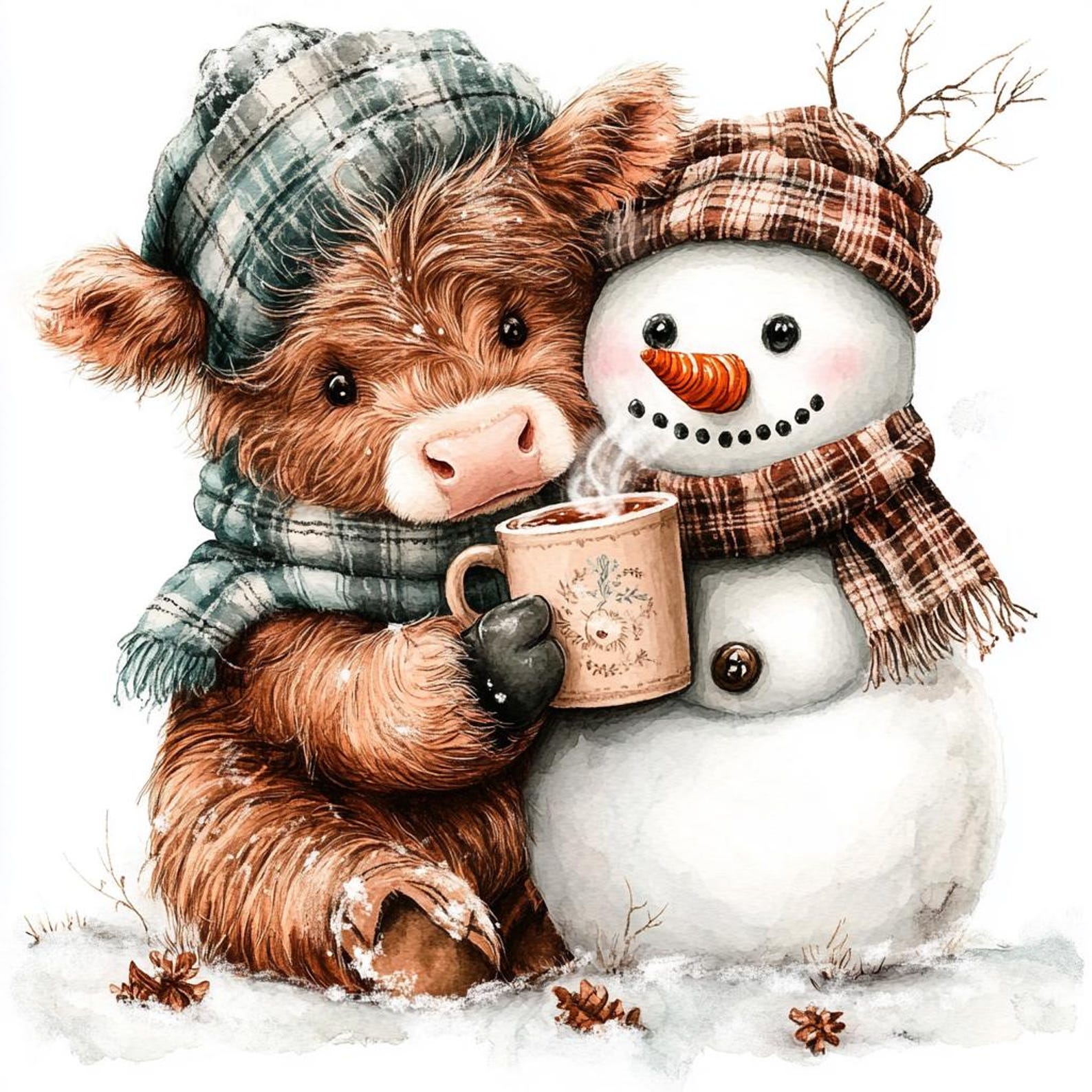 27 JPG Highland Cow With Snowman Clipart, Christmas Clipart, Hot Cocoa ...
