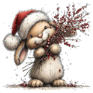 Whimsical Christmas Bunny Clipart – Watercolor Holiday Illustrations ...