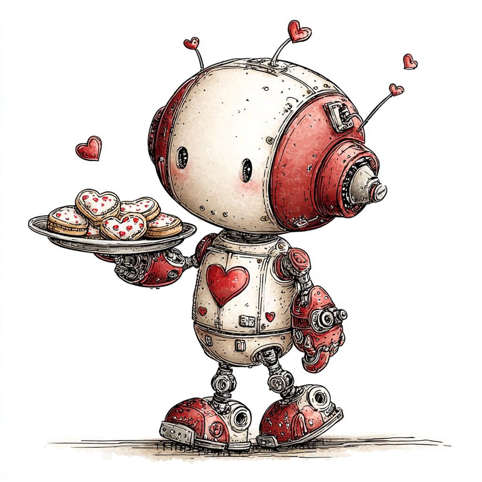 Whimsical Valentine Robot Clipart – Cute Robot Love Robot JPG – Hearts ...