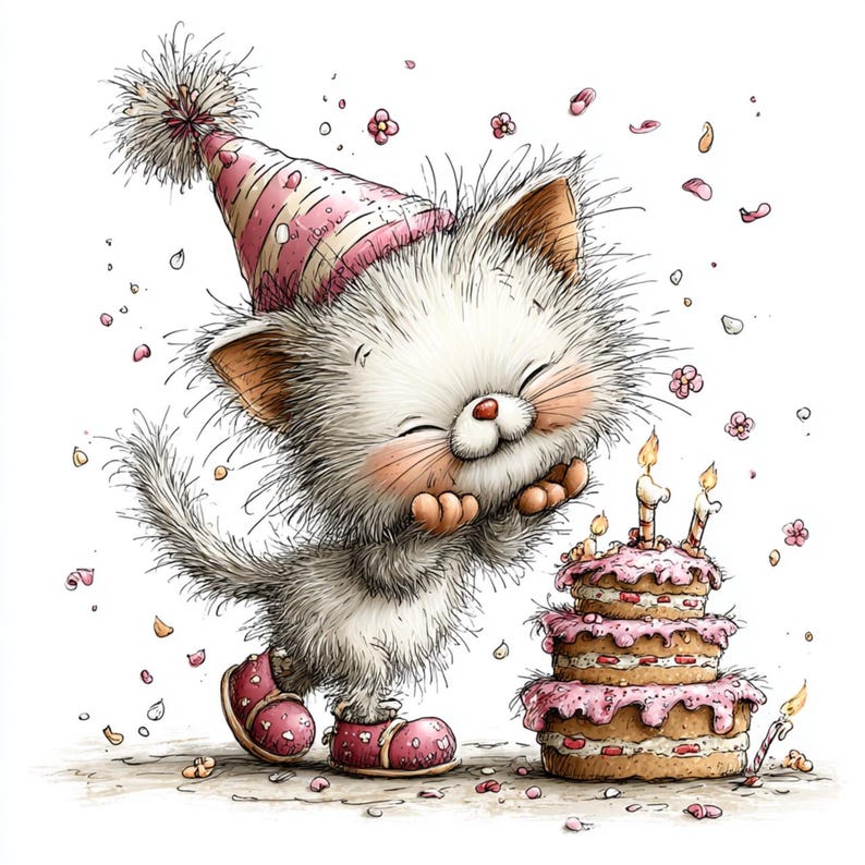 28 JPG Quirky Cat Birthday Clipart – Cute Cartoon Celebration Animals ...
