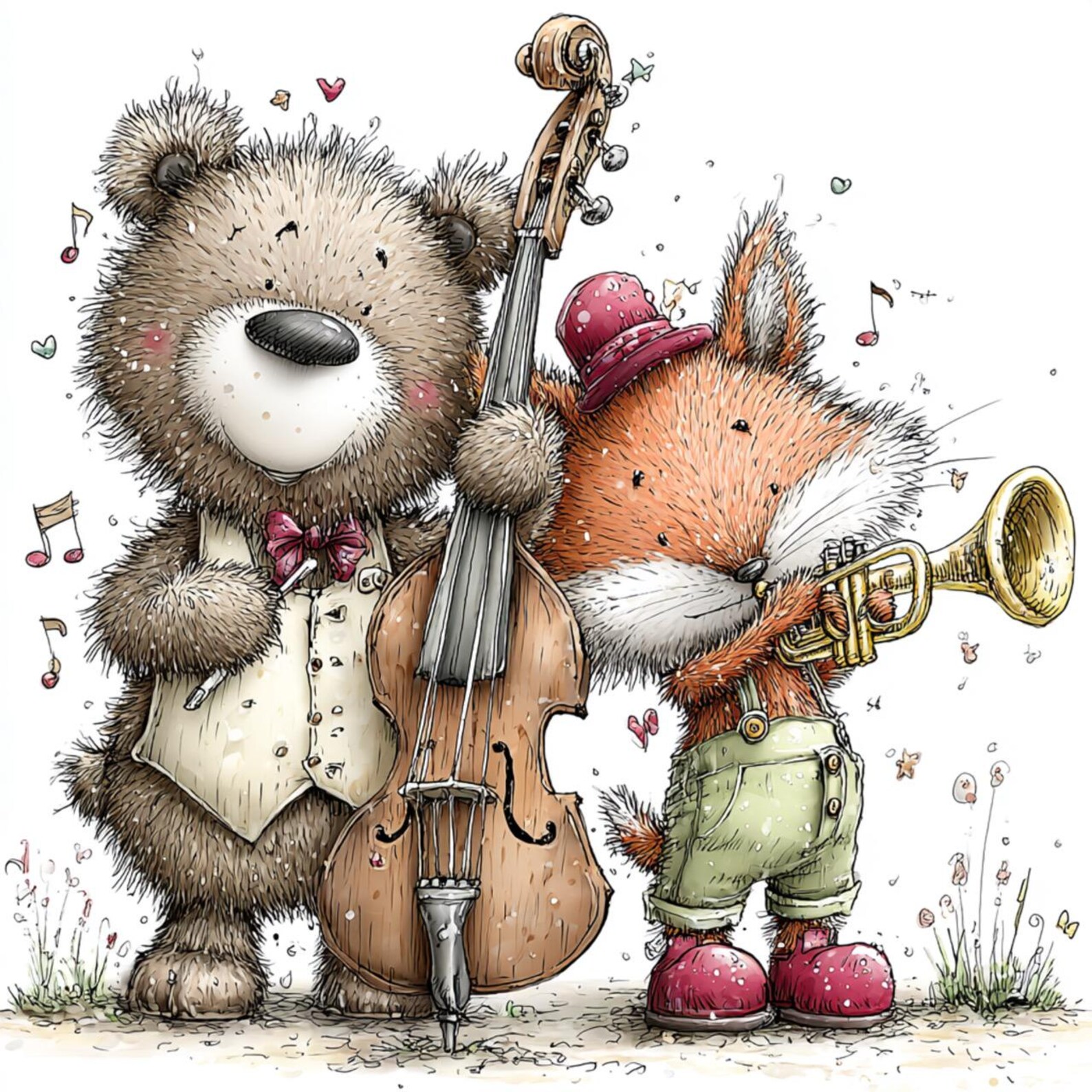 27 JPG Whimsical Woodland Jazz Clipart – Cute Forest Animals Playing ...