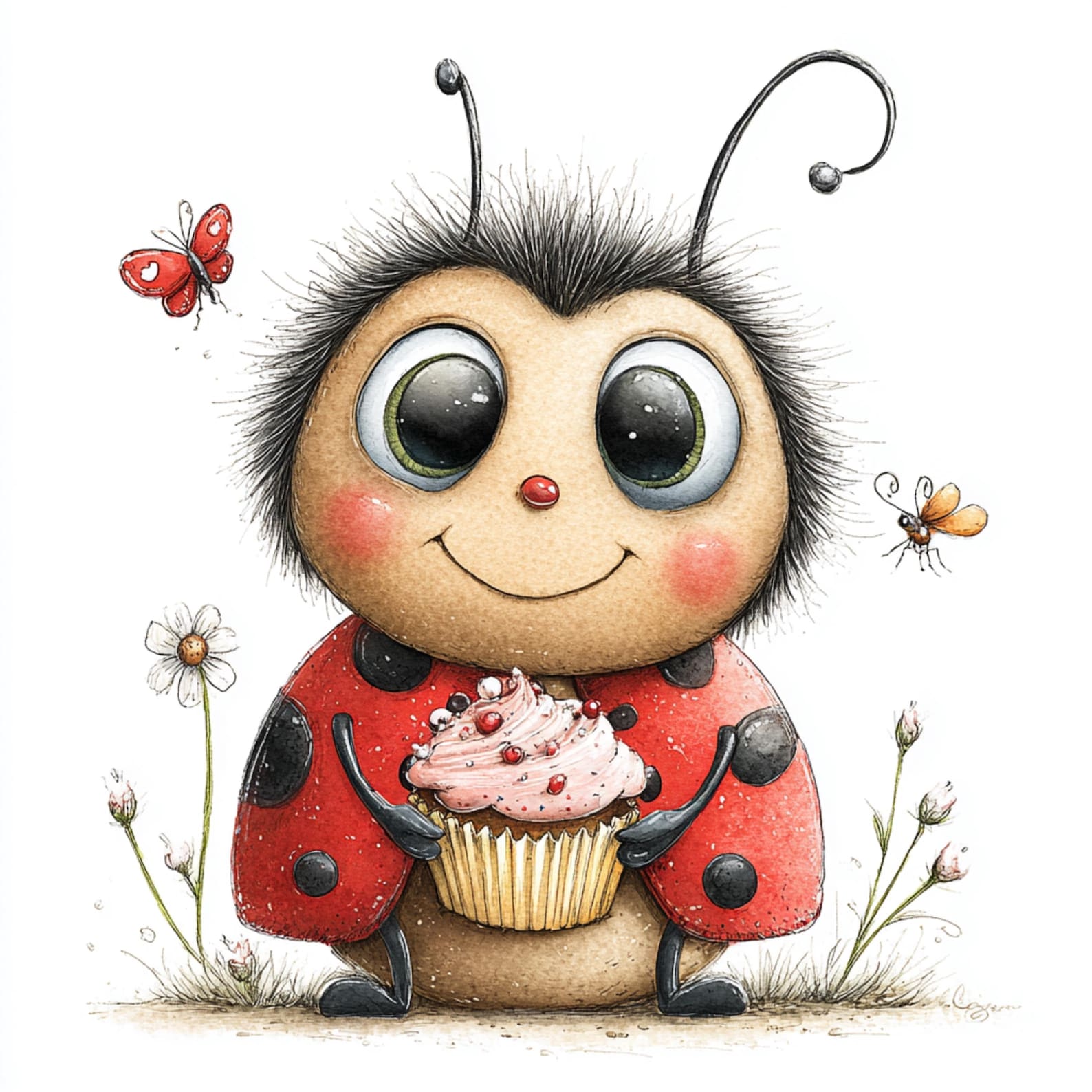20 JPG Whimsical Ladybug Clipart – Cute Quirky Spring Ladybug With ...