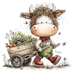 31 JPG Whimsical Spring Farm Gardening Clipart – Cute Cow, Chicken ...