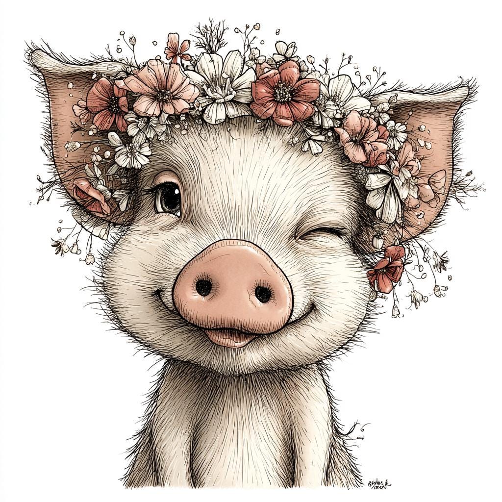 Whimsical Farm Portraits Clipart – Cow, Lamb Pig Art JPG – Floral Crown ...