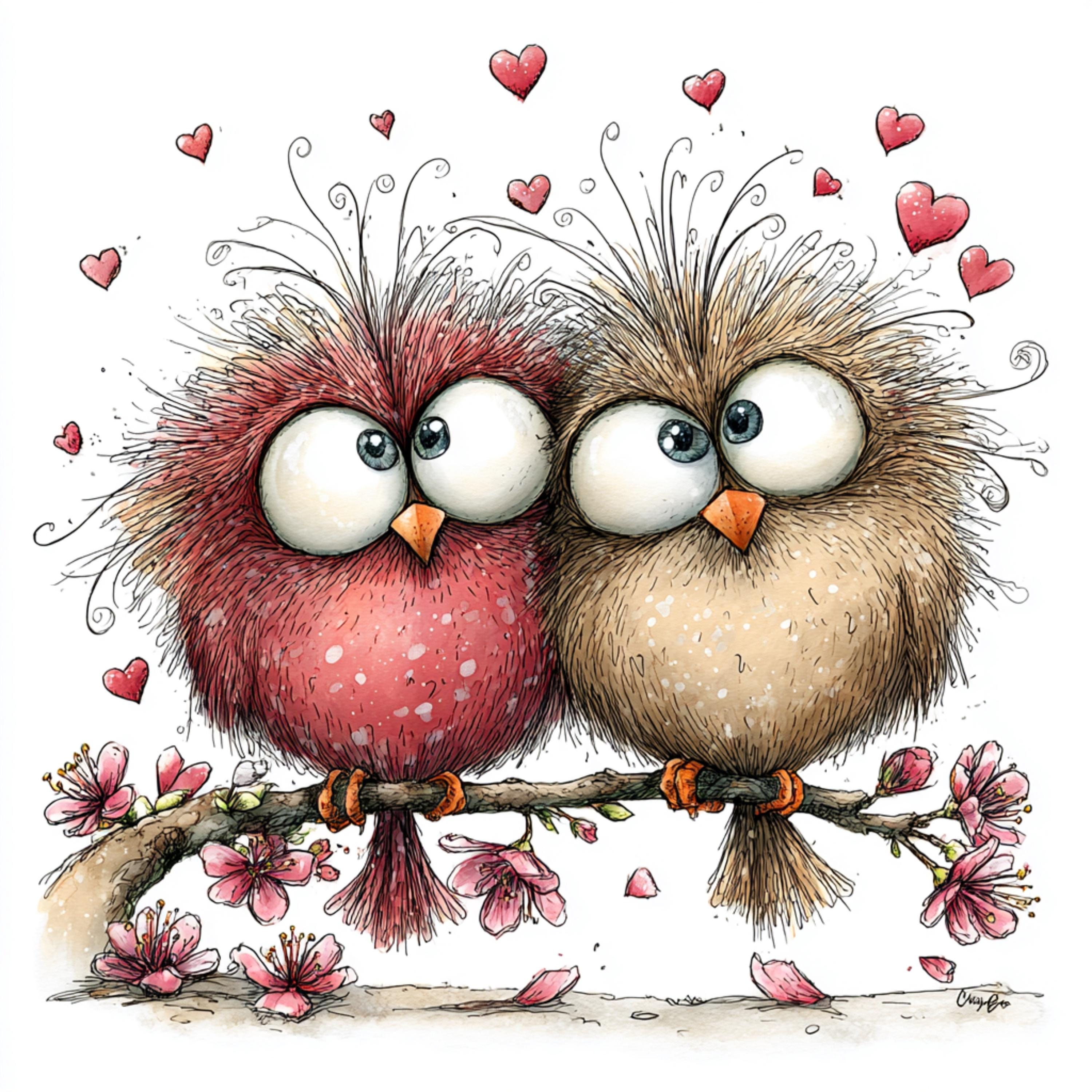 44 JPG Whimsical Valentine Bird Clipart – Cute Watercolor Love Birds ...