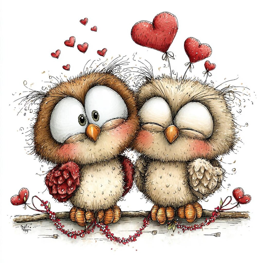 34 JPG Valentine's Day Owls Clipart, Whimsical Love Nursery Graphics ...